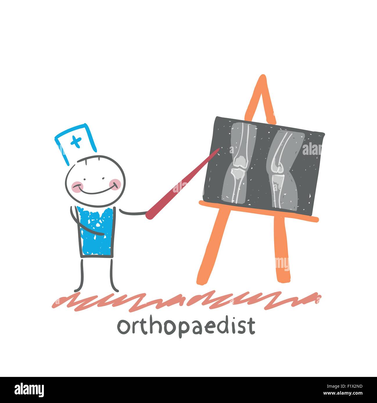 orthopaedist shows an X-ray. Fun cartoon style illustration. The ...