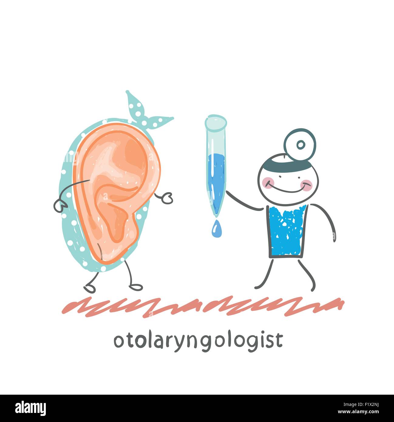 otolaryngologist gives a patient ear drops. Fun cartoon style ...