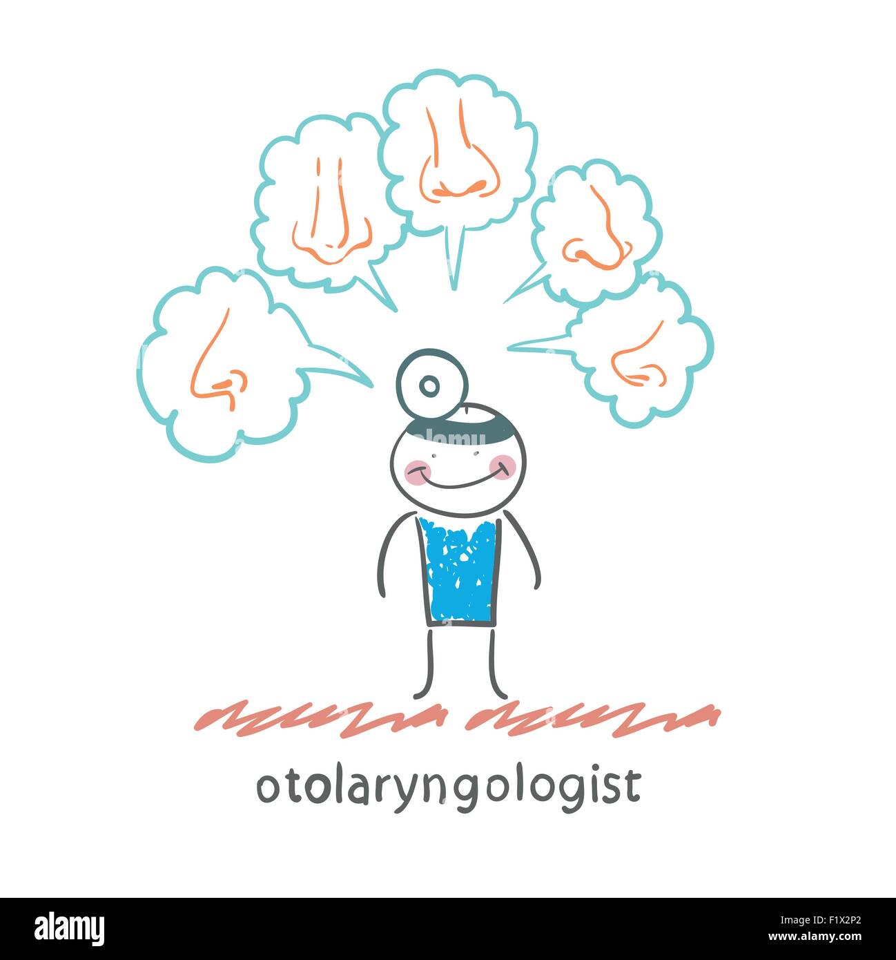 otolaryngologist thinks about different noses. Fun cartoon style ...