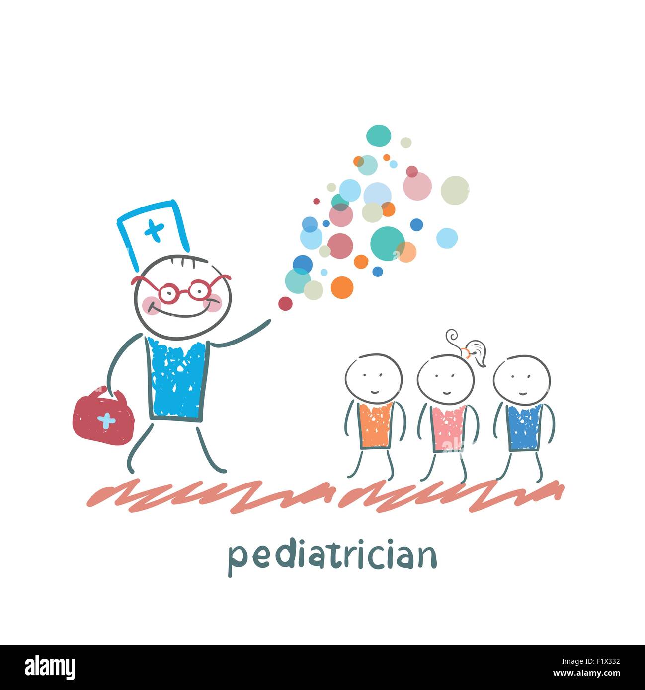pediatrician shows children miracle. Fun cartoon style illustration ...