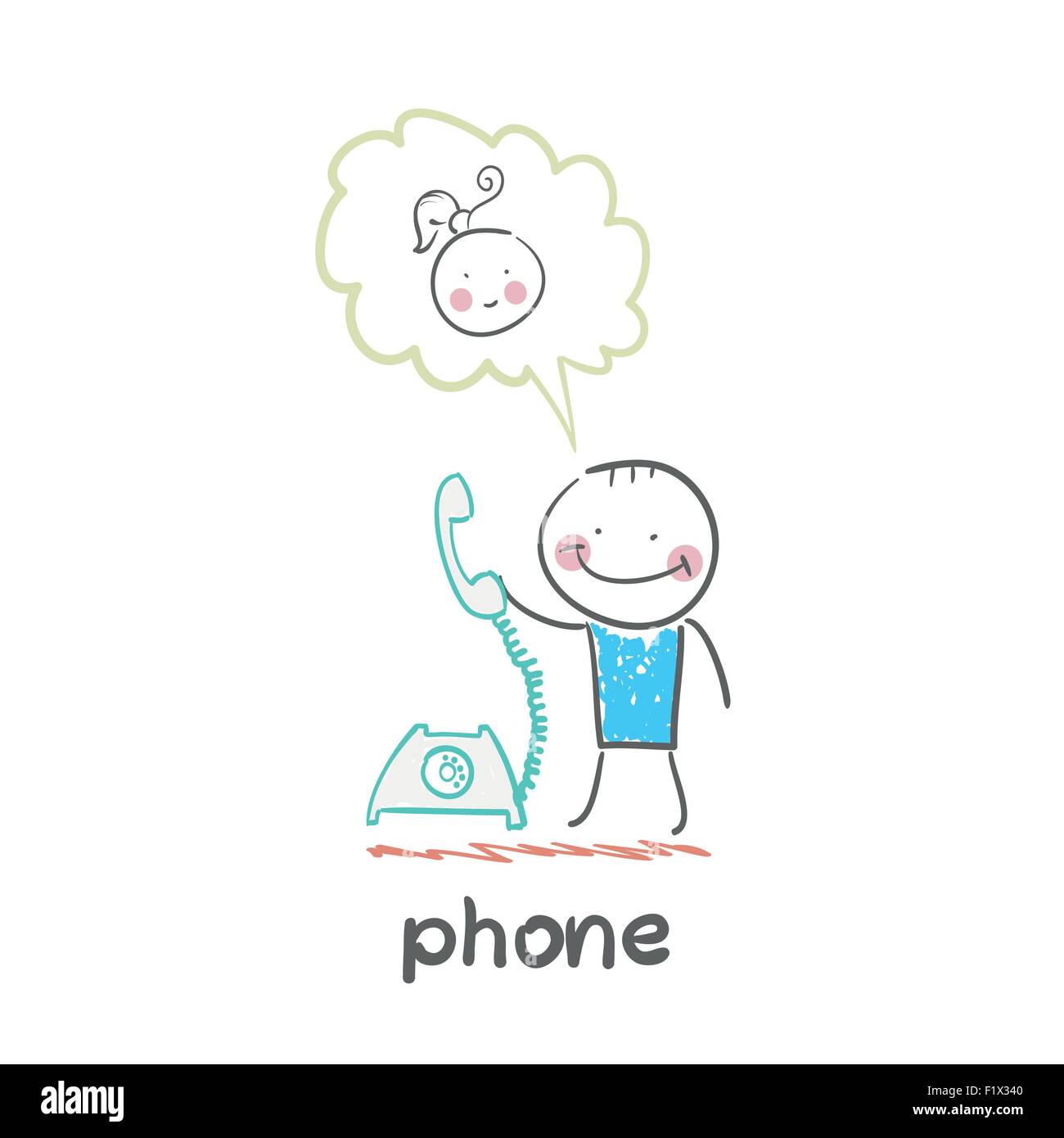 phone. Fun cartoon style illustration. The situation of life Stock ...
