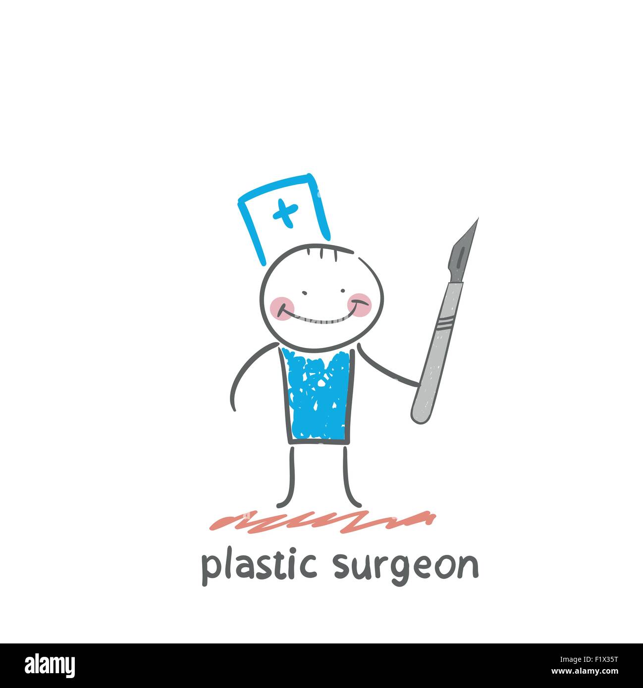 Plastic Surgeon With A Scalpel Fun Cartoon Style Illustration The