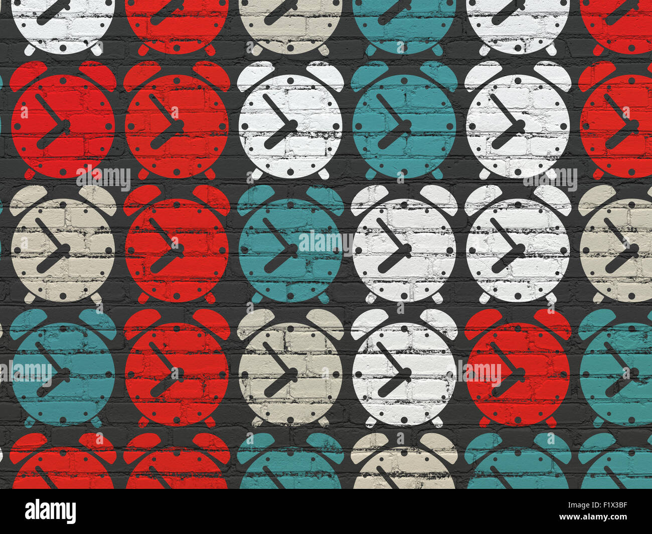Timeline concept: Alarm Clock icons on wall background Stock Photo - Alamy
