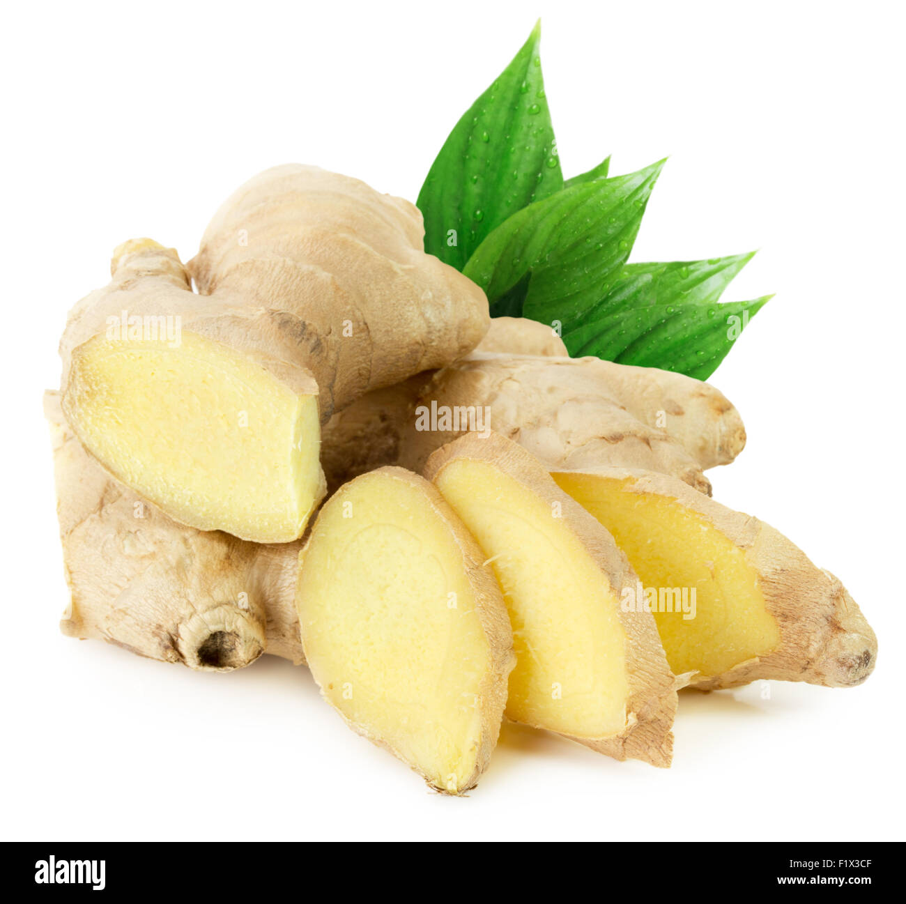 ginger with leaves isolated on a white background Stock Photo - Alamy