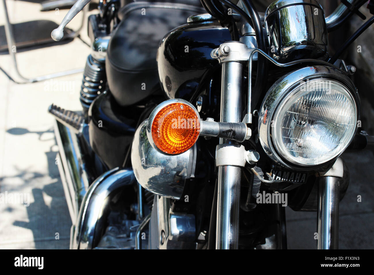 close up photo of retro black motobike Stock Photo - Alamy