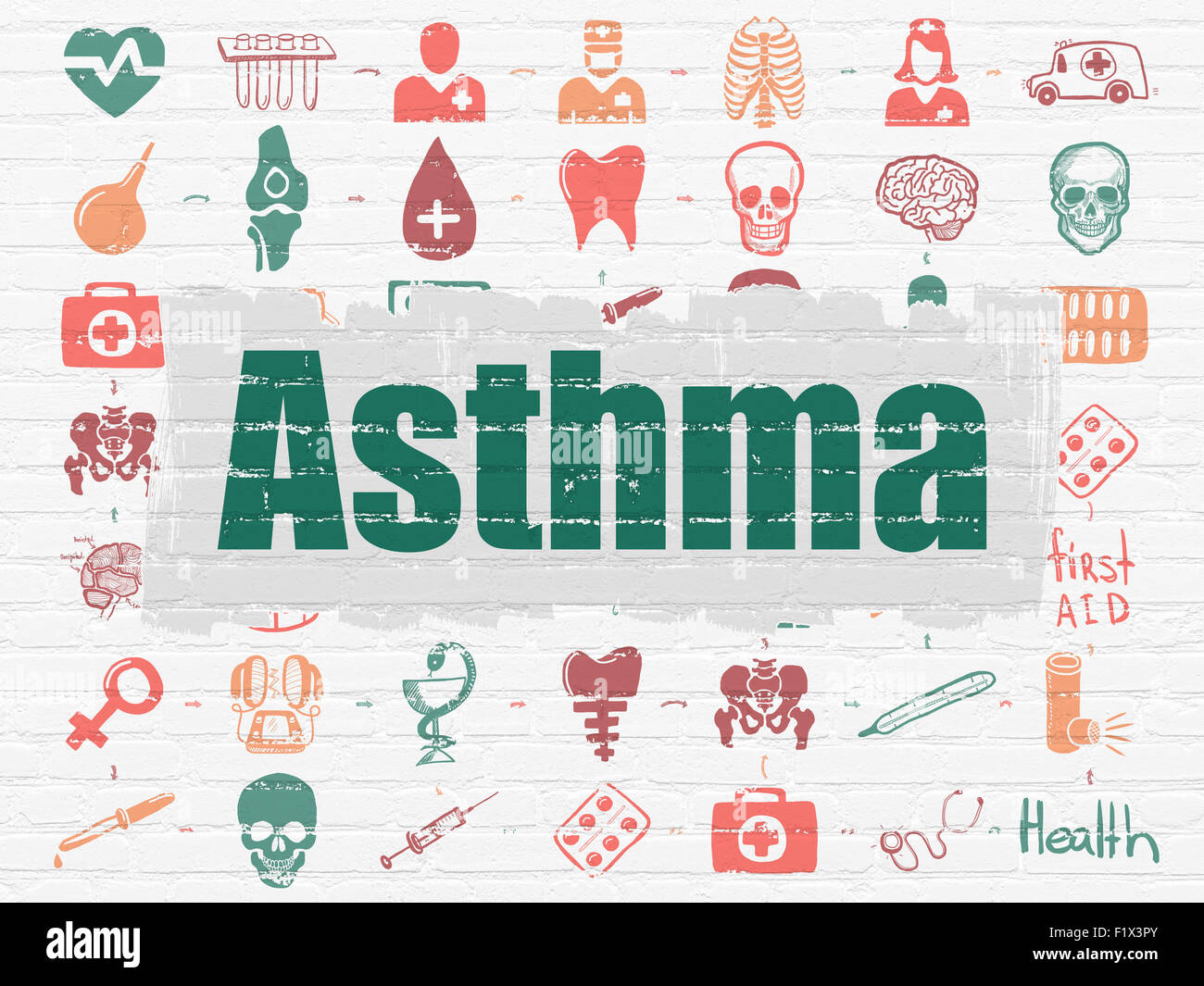 Medicine concept: Asthma on wall background Stock Photo - Alamy