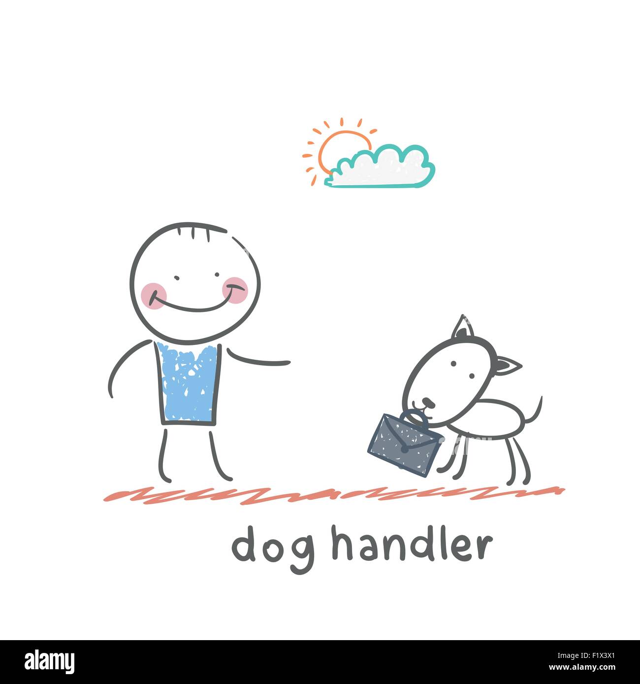 dog handler. Fun cartoon style illustration. The situation of life ...