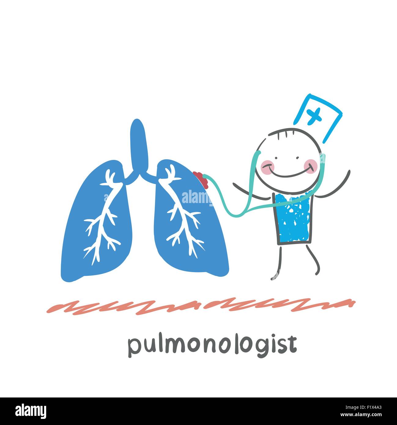 pulmonologist listens body lungs. Fun cartoon style illustration. The ...