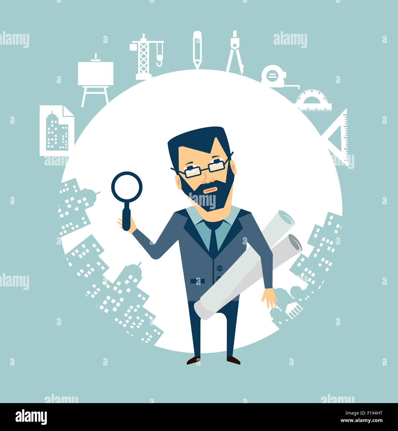 architect expert looking through a magnifying glass illustration Stock ...