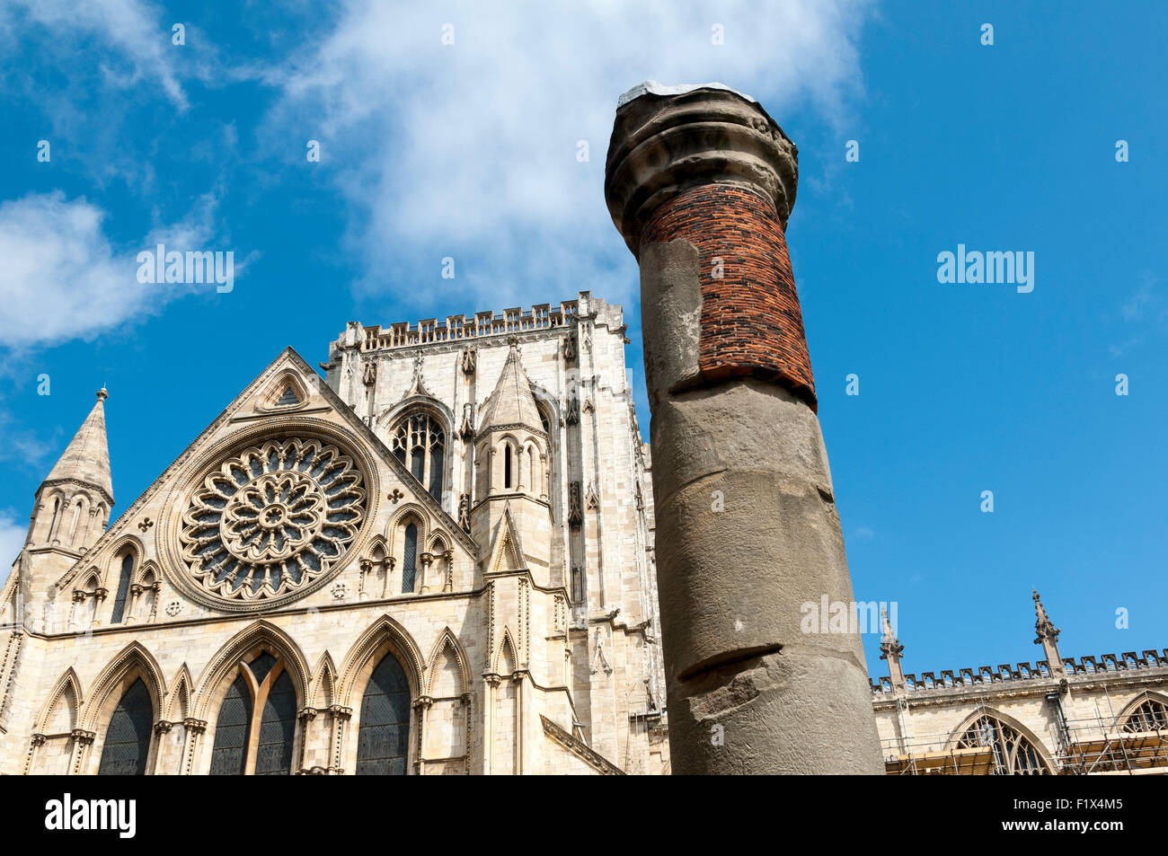 The Roman pillar and the south transept of York Minster, Minster Yard ...