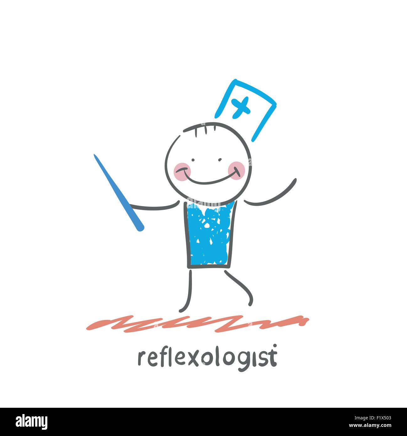 reflexologist with needle. Fun cartoon style illustration. The ...
