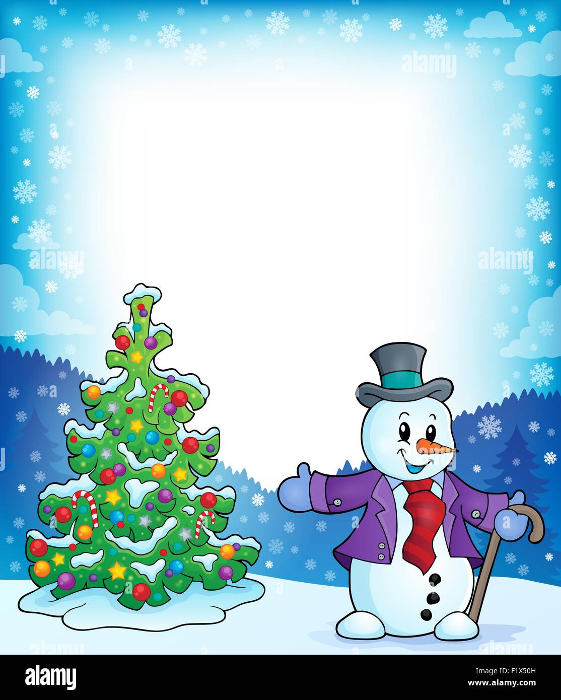 Frame with Christmas tree and snowman 1 - picture illustration Stock ...