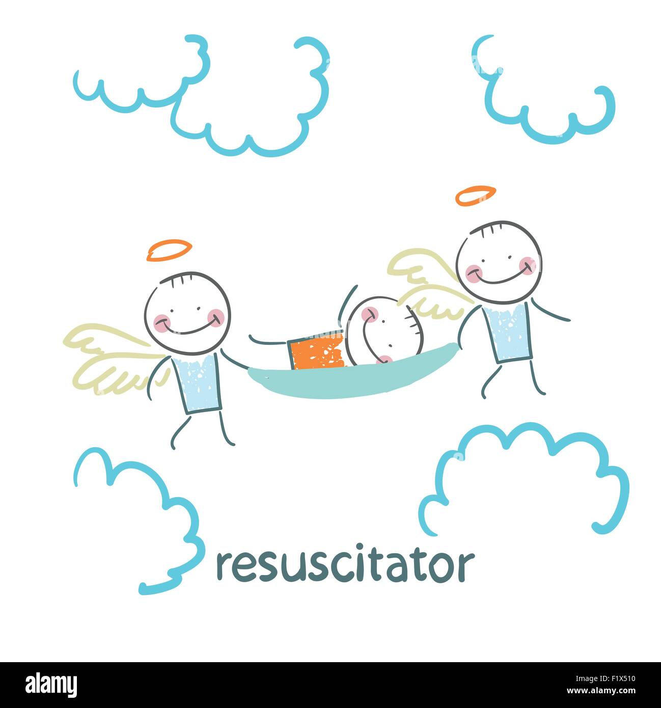 resuscitator carry on a stretcher patient. Fun cartoon style ...
