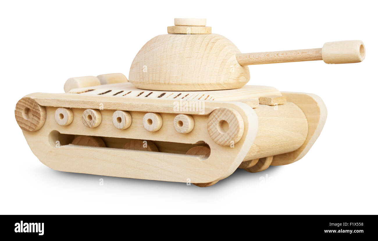 wooden model of tank on the white background Stock Photo - Alamy