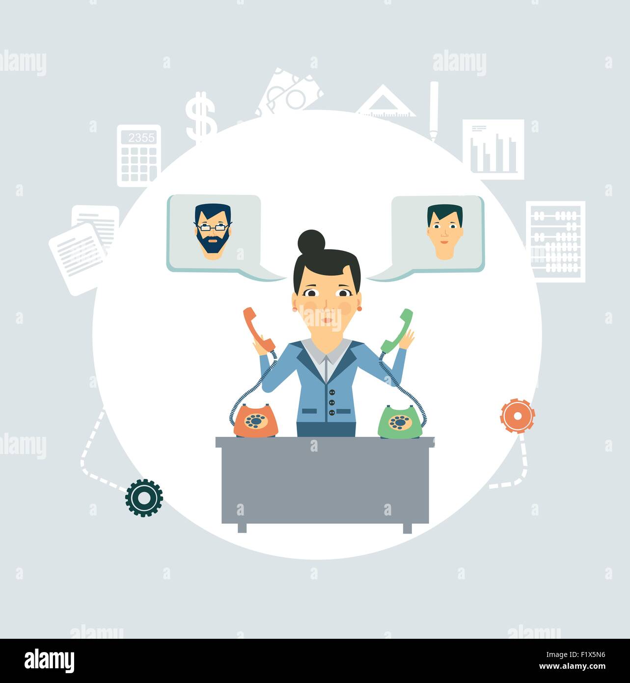 Accountant calling clients and partners illustration. Flat modern style ...