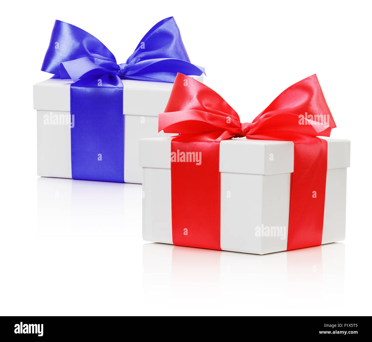 gifting boxes with red and blue bow isolated on the white background ...