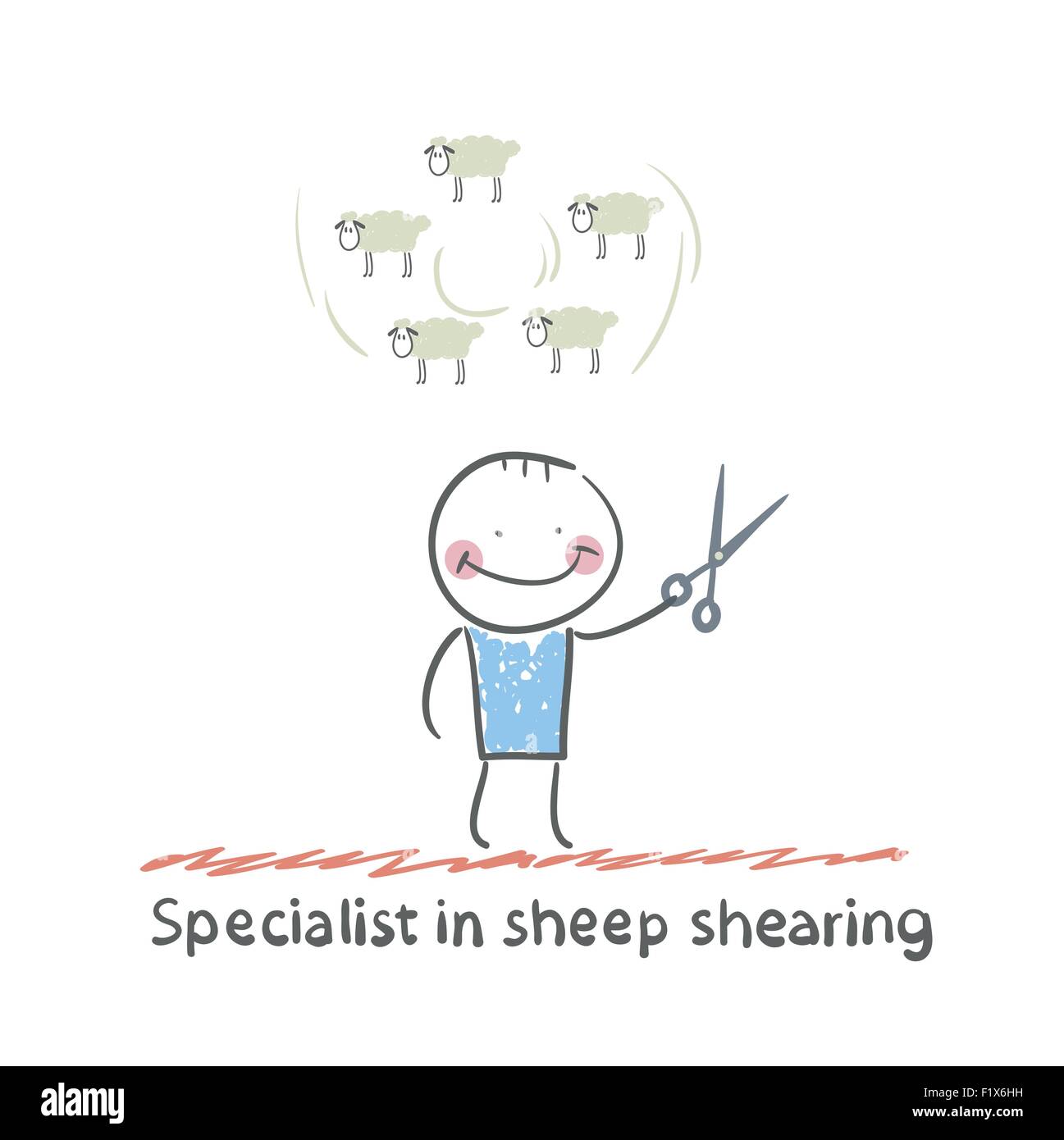 Specialist sheep shearing. Fun cartoon style illustration. The ...
