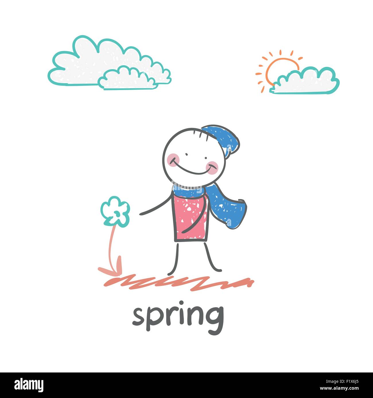 spring. Fun cartoon style illustration. The situation of life Stock ...