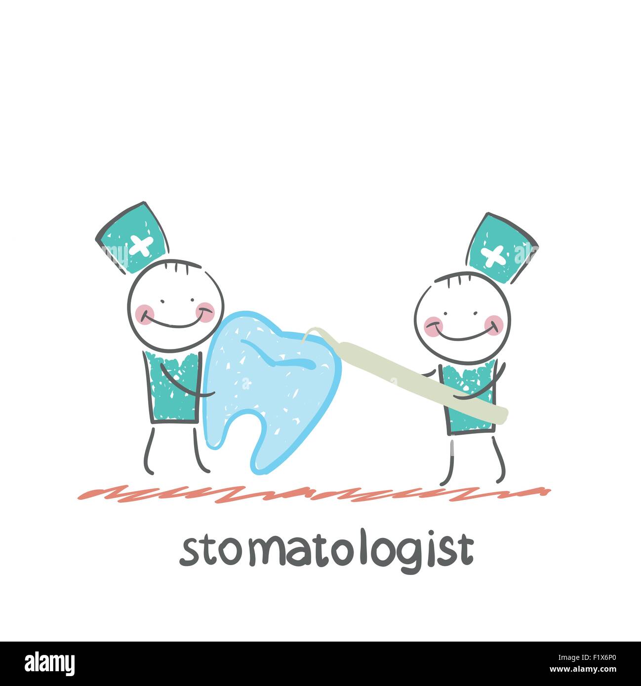 stomatologist examine the sore tooth. Fun cartoon style illustration ...
