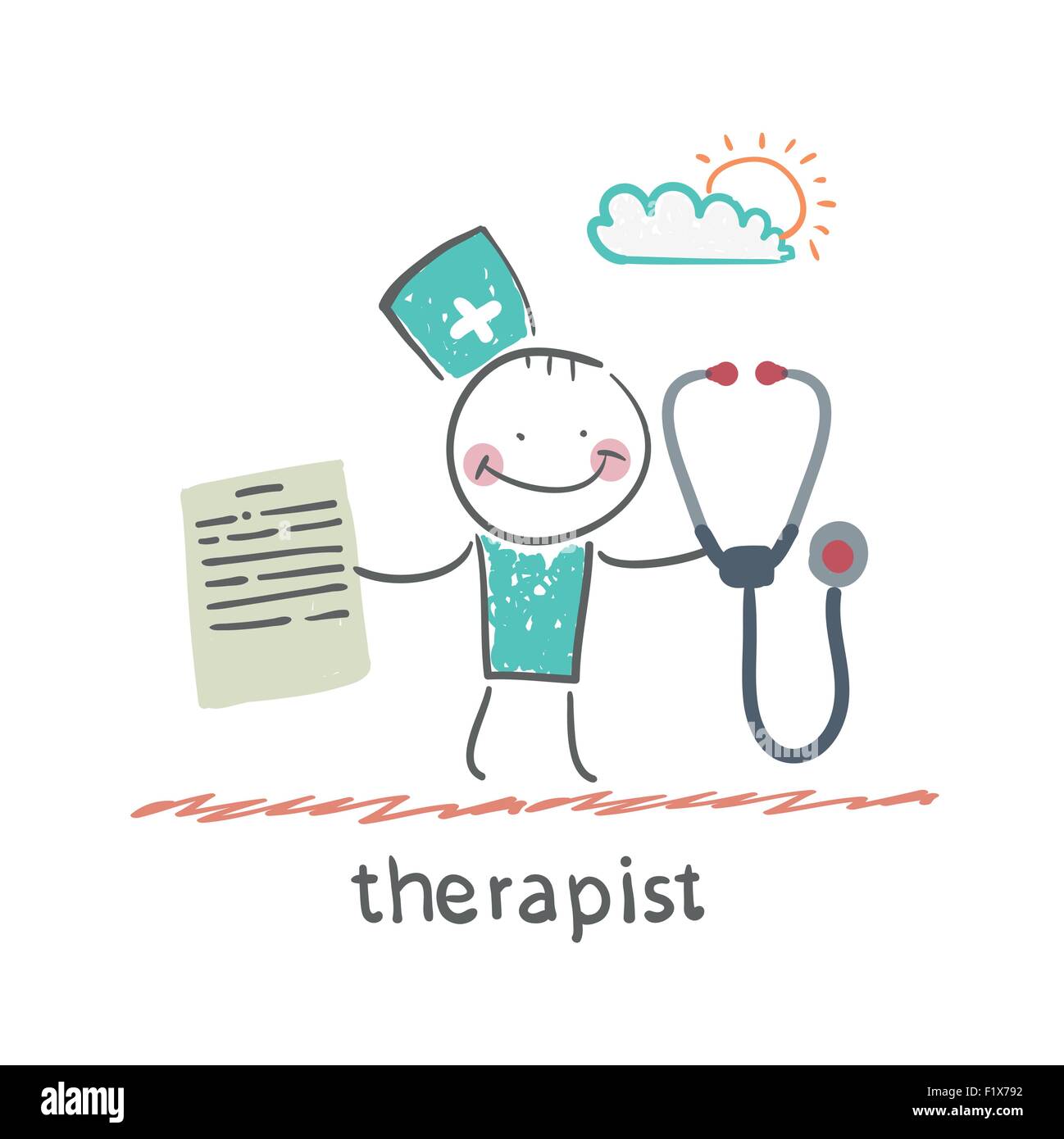 therapist with a folder and stethoscope. Fun cartoon style illustration ...