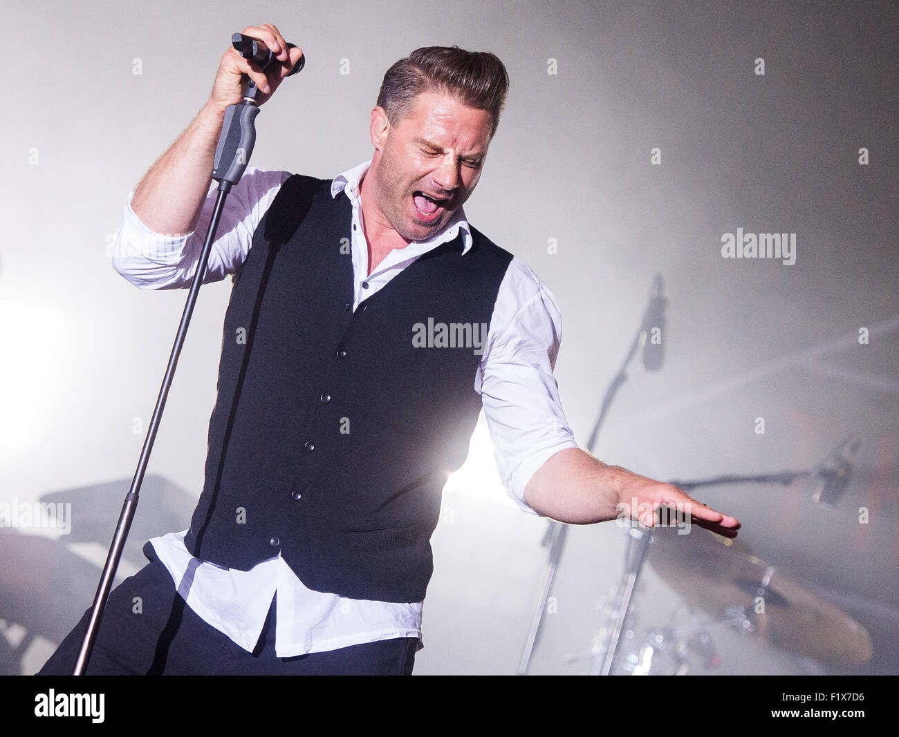 Hamburg, Germany. 27th Aug, 2015. Singer Sasha performs on the open-air ...
