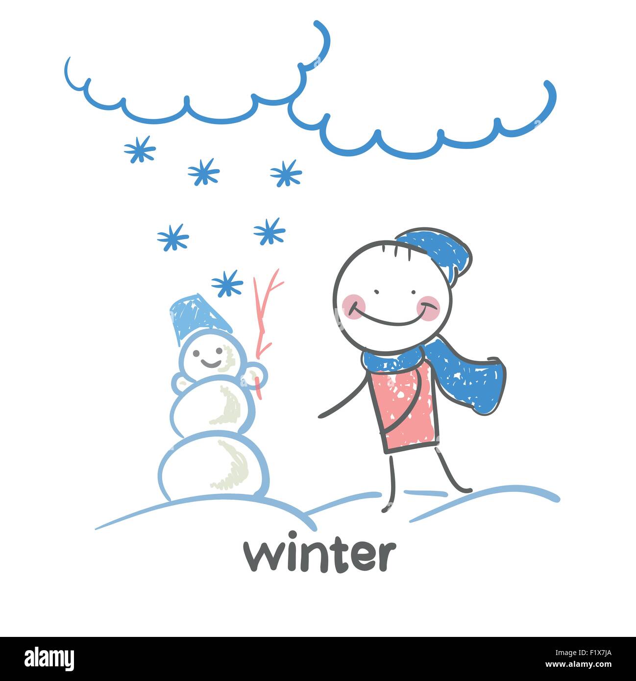 winter. Fun cartoon style illustration. The situation of life Stock ...
