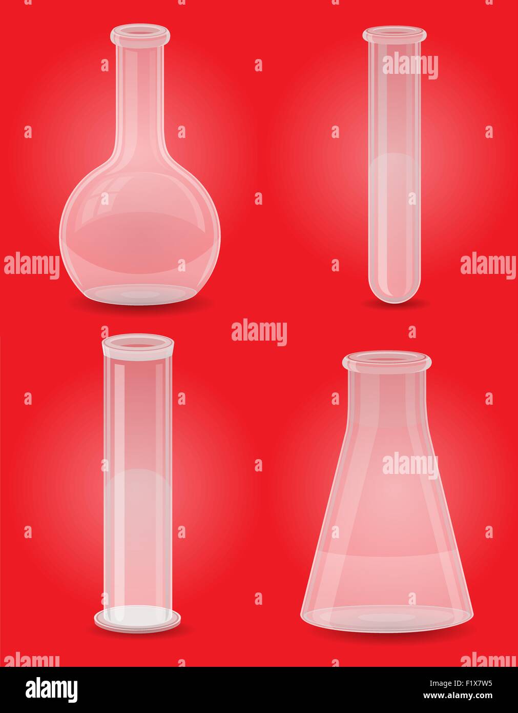 glass test tube set icons vector illustration isolated in red ...