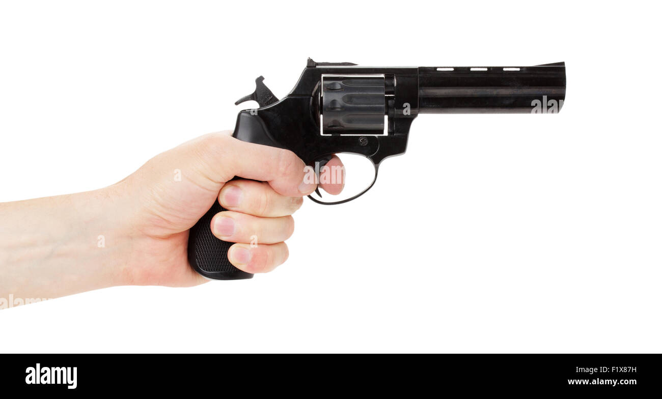 Revolver Gun in hand on the white background Stock Photo - Alamy