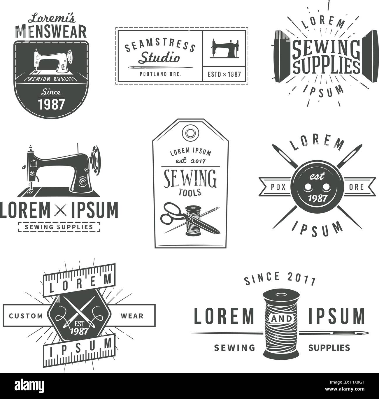Set of vintage tailor labels, emblems and design elements. Tailor shop ...
