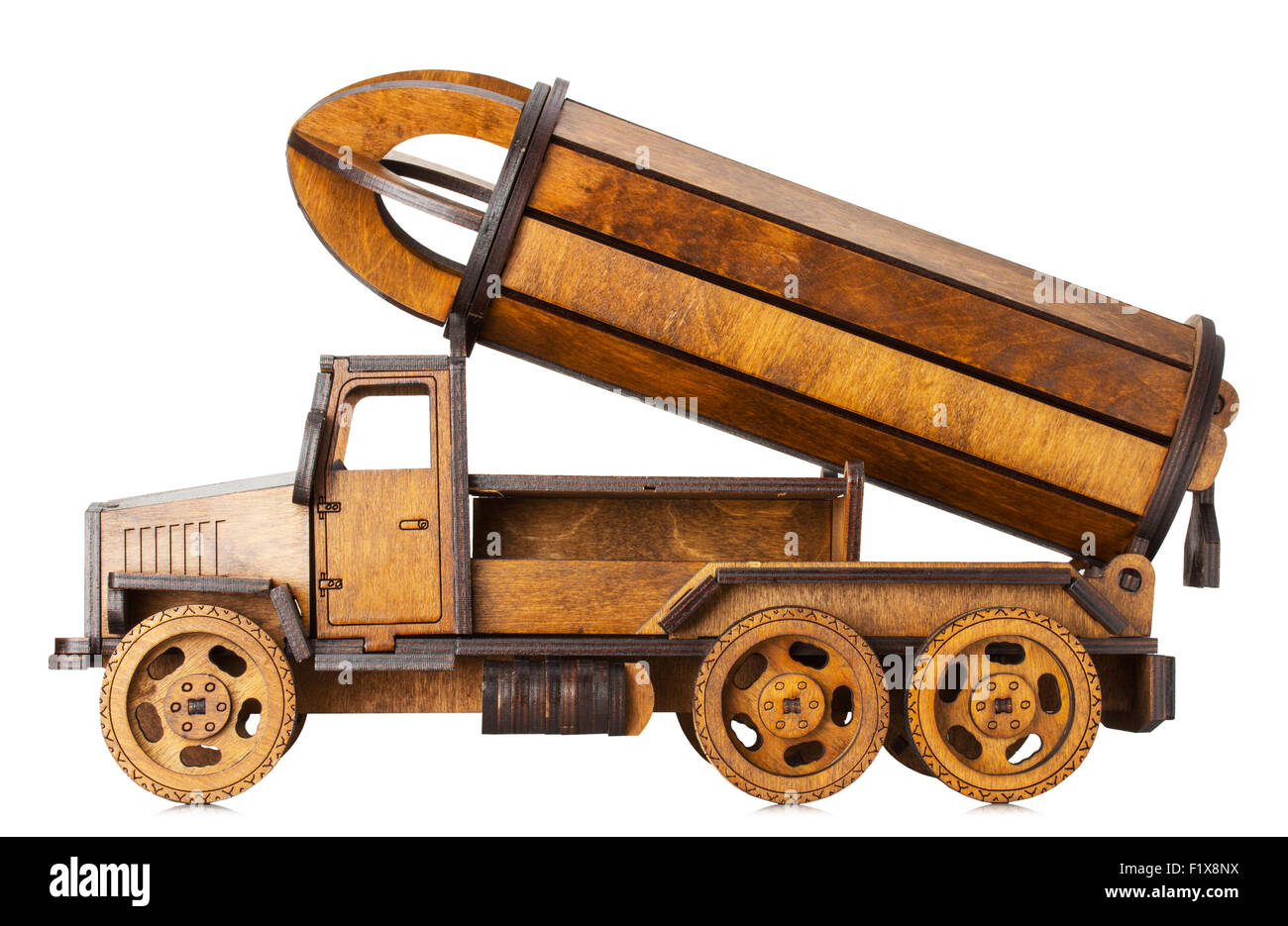 wooden model of car with rocket isolated on the white background Stock ...