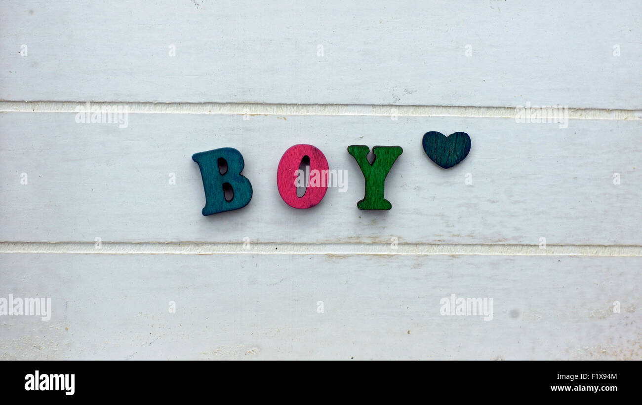 Boy written with wooden letters Stock Photo - Alamy