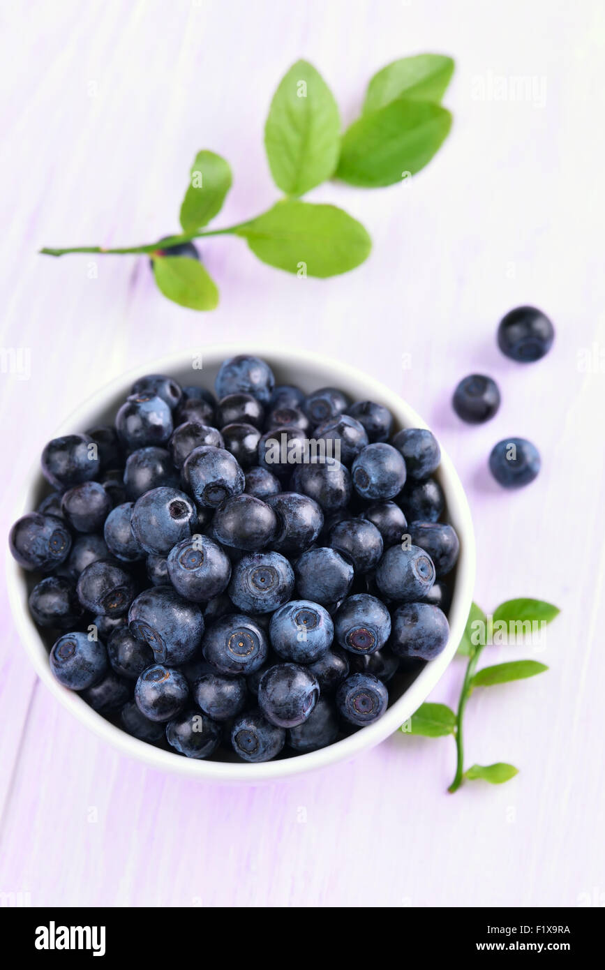 Blueberries in bowl, top view Stock Photo - Alamy