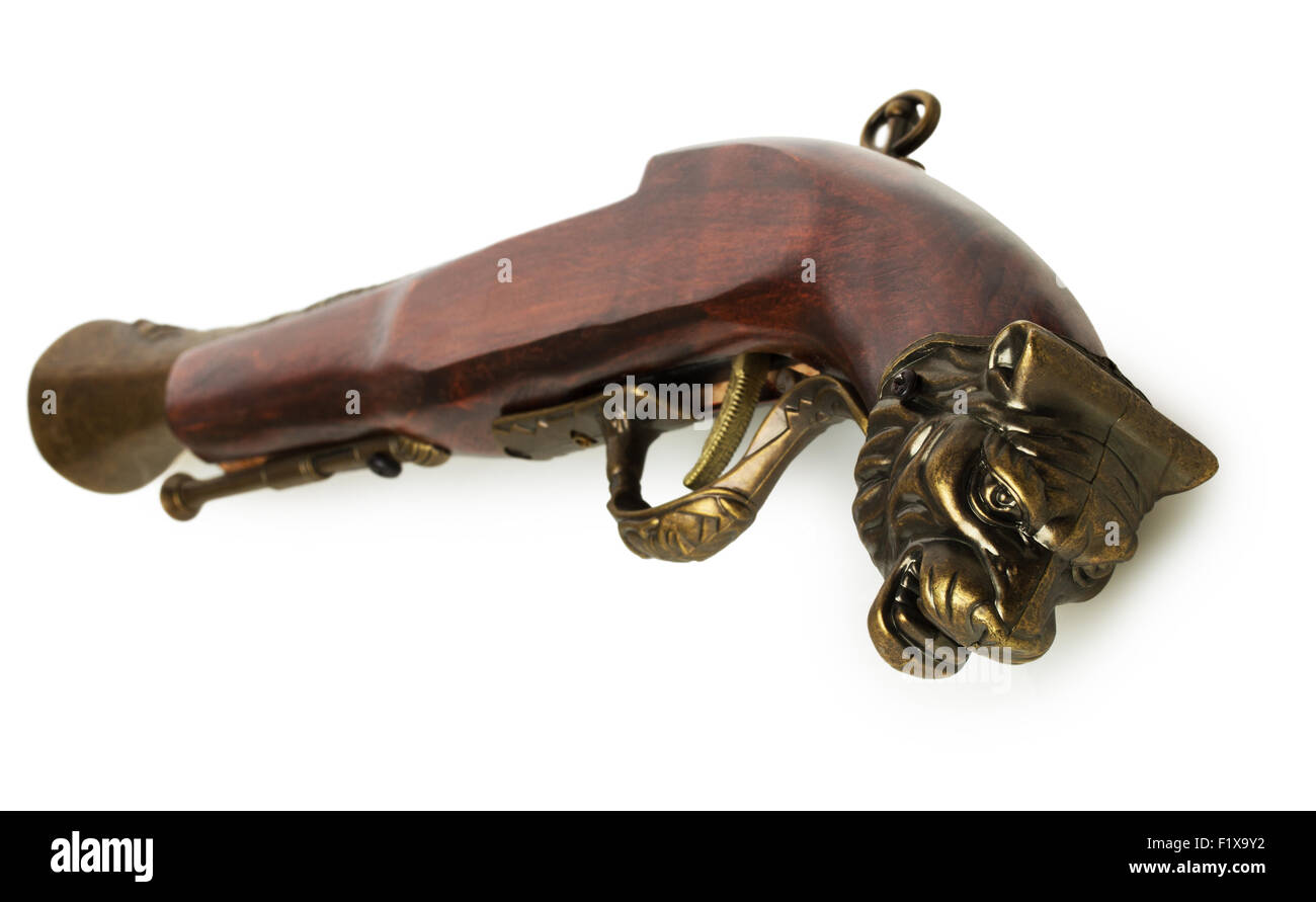retro gun with lion on the handle Stock Photo - Alamy