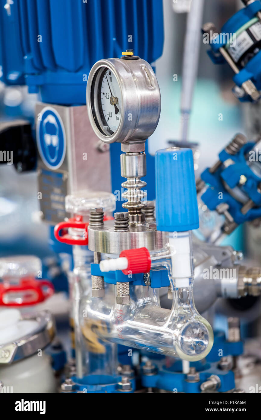 Basic Glass Reactor system for Pilot Plants. Closeup of chemical ...