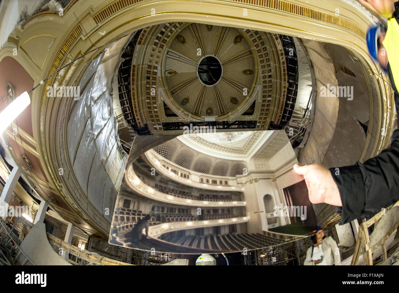 Berlin, Germany. 08th Sep, 2015. The restored hall ceiling of the ...