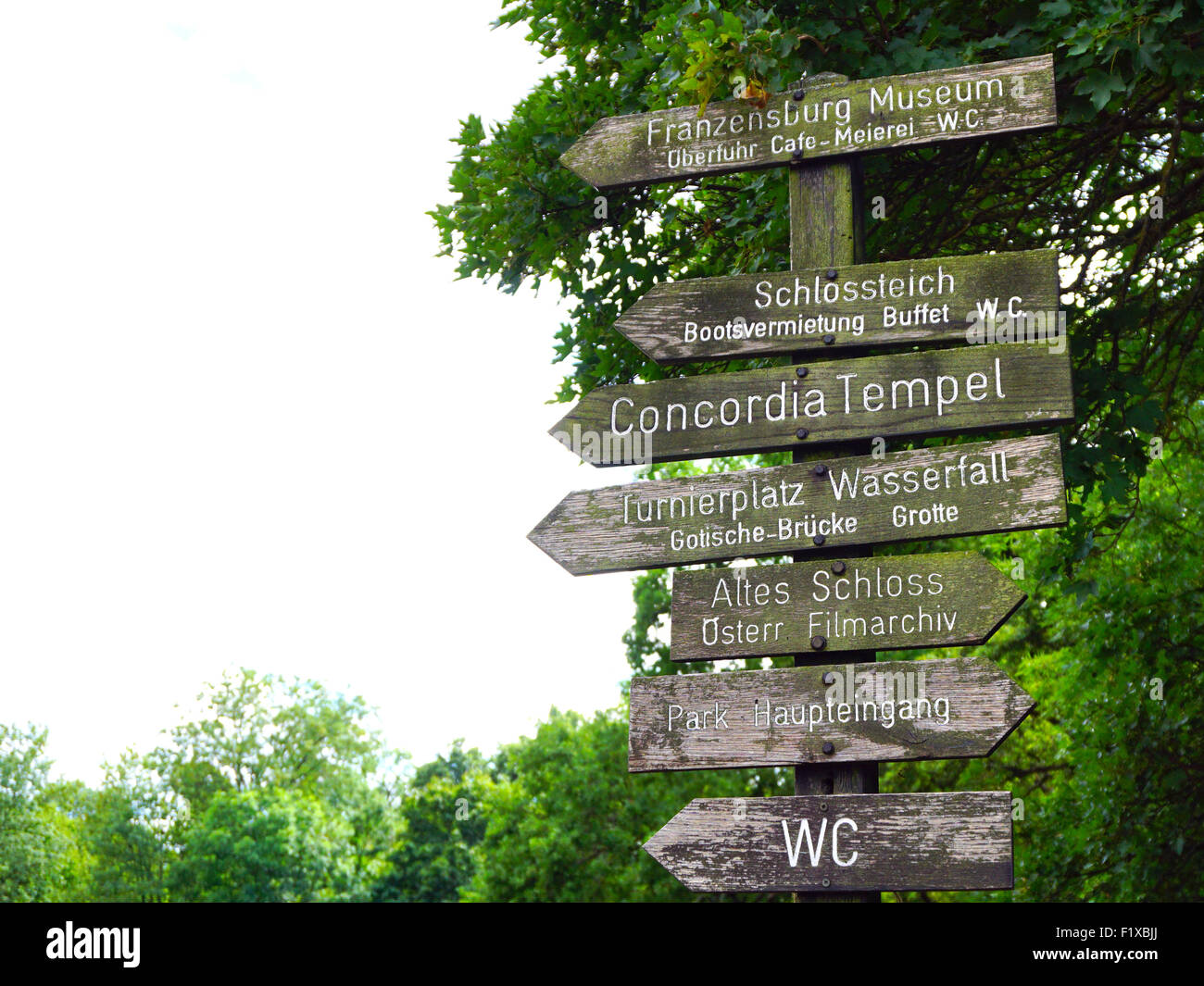 wood sign in the park Austria Stock Photo - Alamy