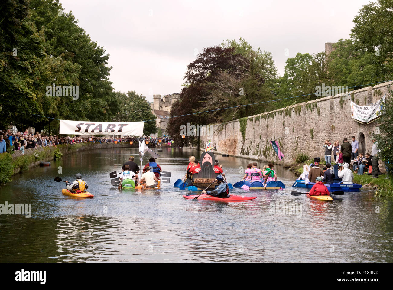Wells Moat Boat race in the Bishops Palace Moat, August Bank Holiday ...