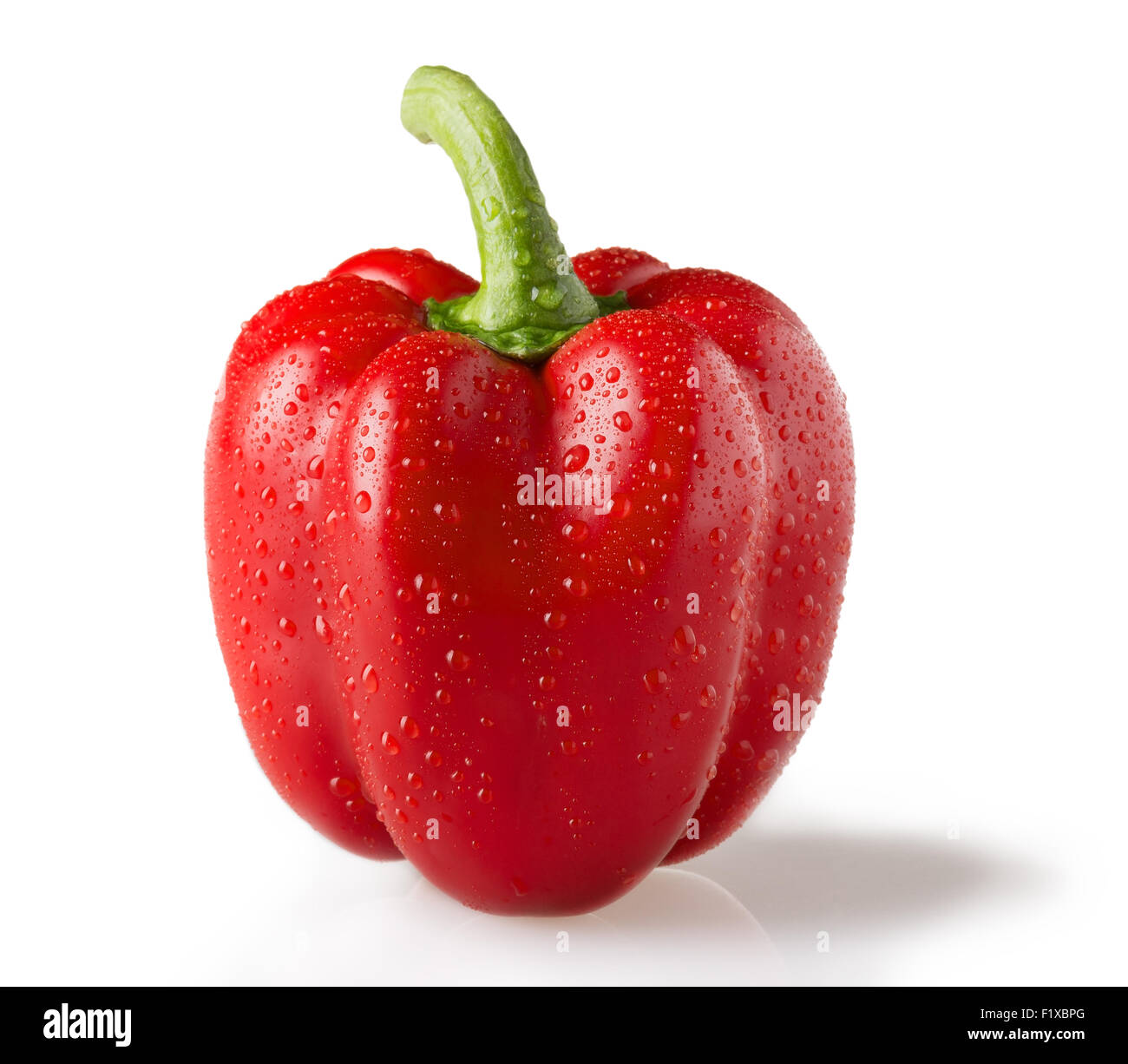 Red pepper with water drops isolated on white background Stock Photo ...