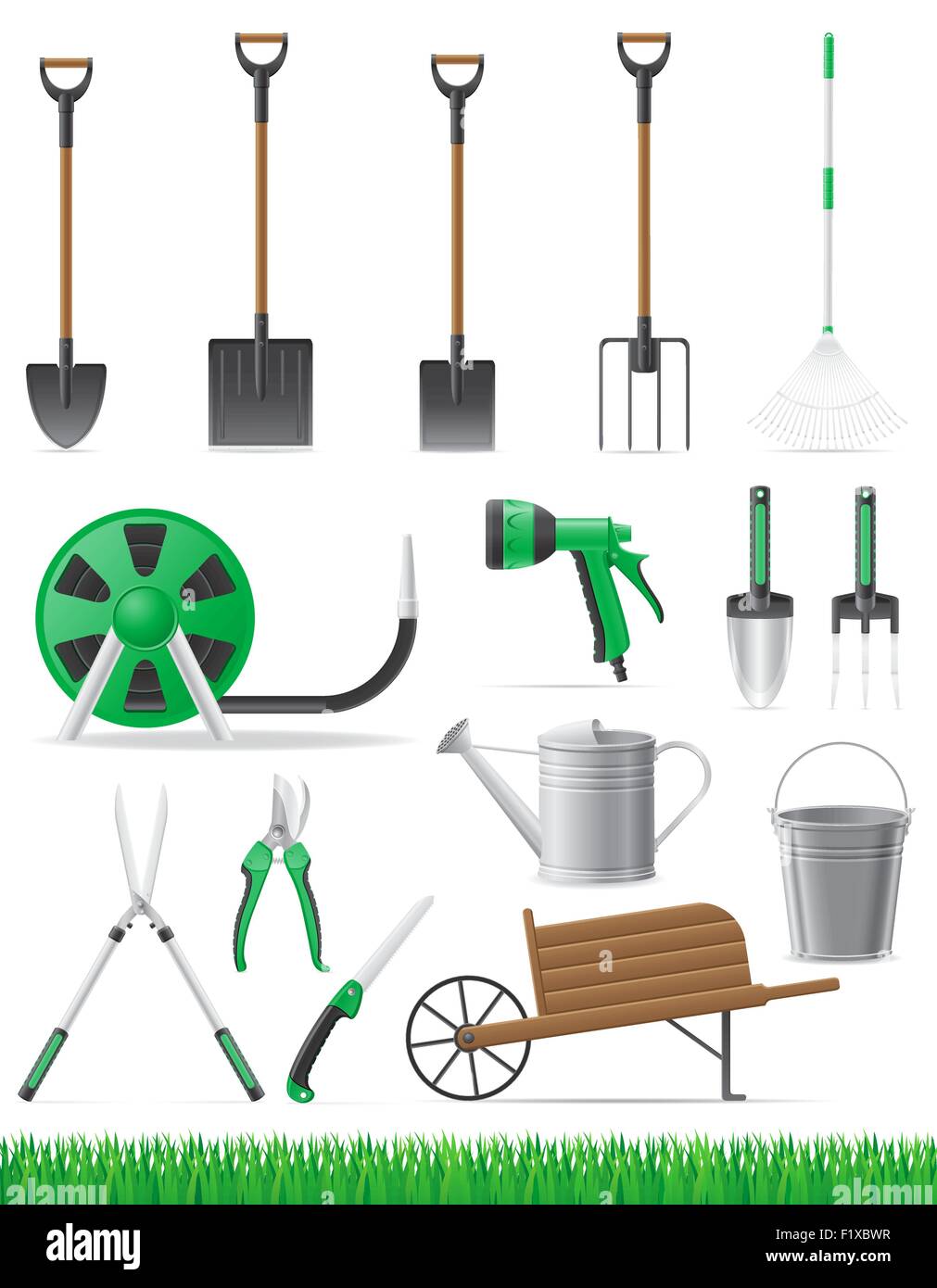 set garden tool vector illustration isolated on white background Stock ...