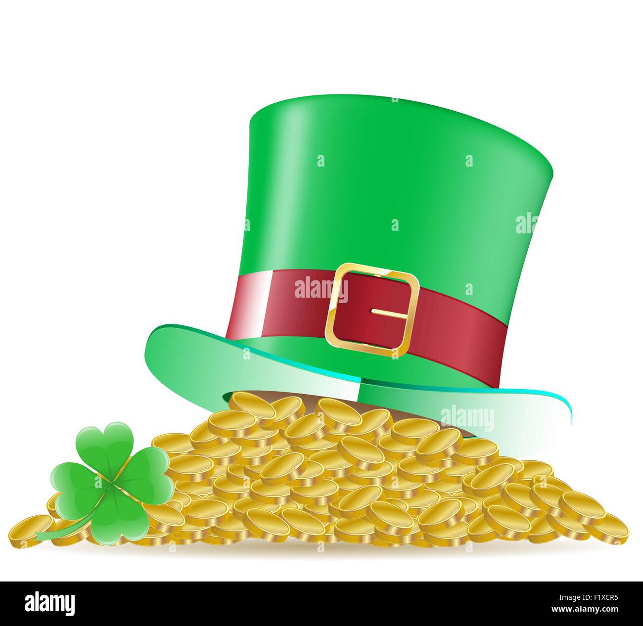 hat clover and coins St. Patrick`s day vector illustration isolated on ...