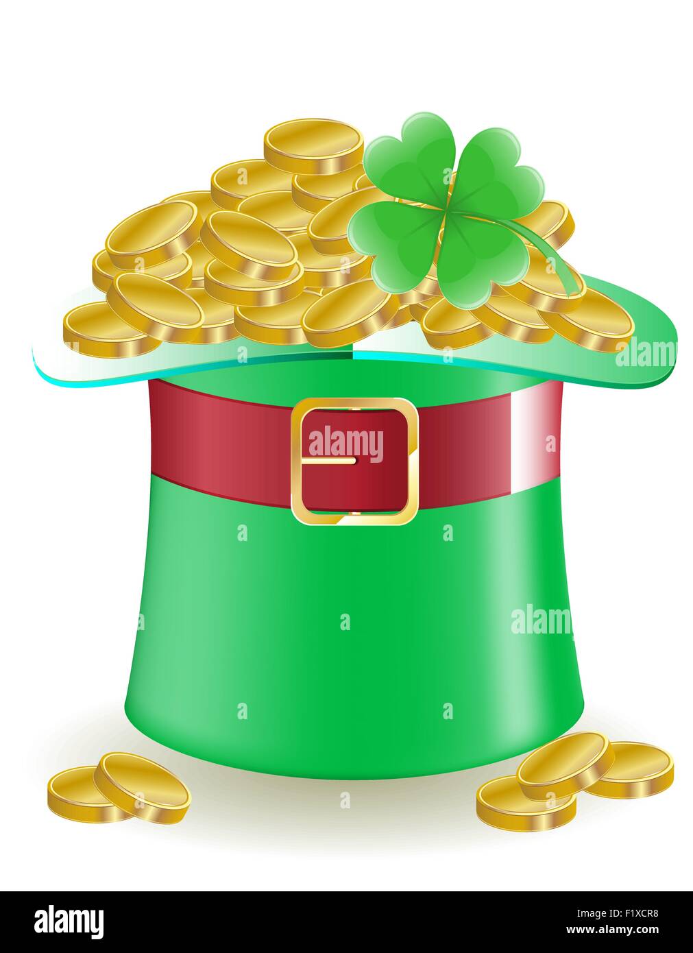 hat clover and coins St. Patrick`s day vector illustration isolated on ...