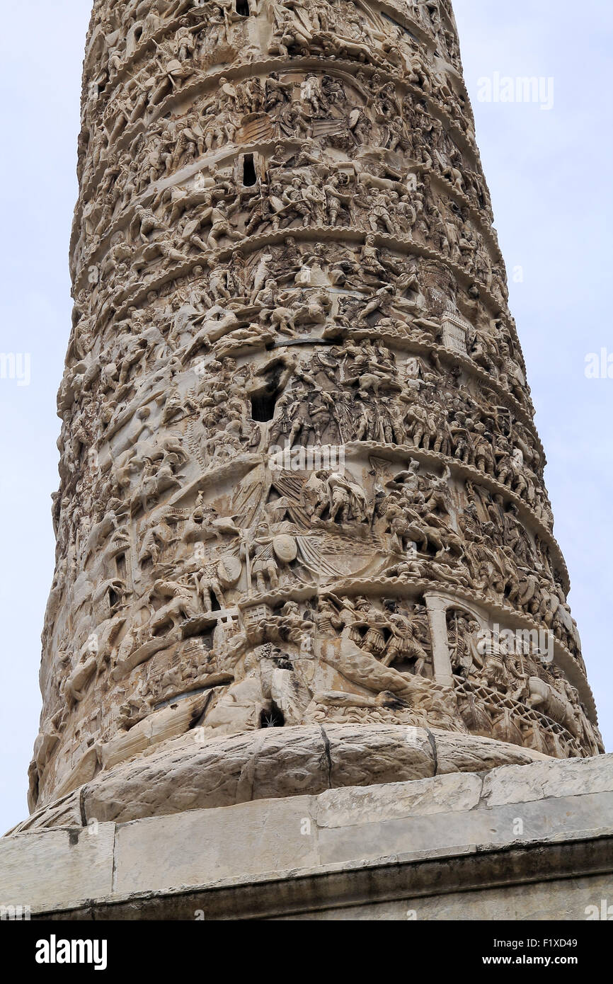 Column of Marcus Aurelius in the center of the square. Piazza Colonna ...