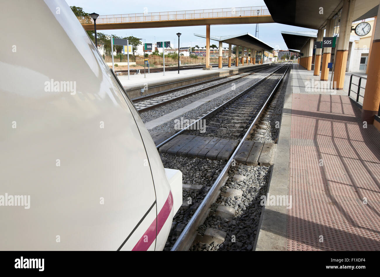 Railway station with platforms and train horizontal Stock Photo - Alamy