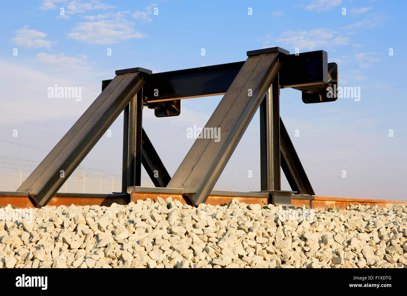 Railway end line on a sunny day horizontal Stock Photo - Alamy