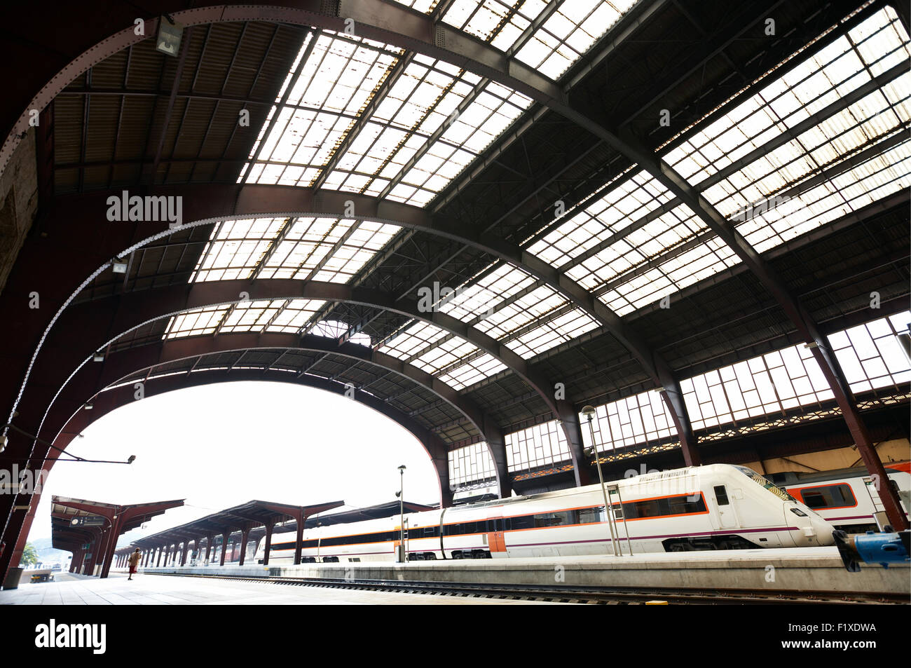 Railway station with platforms and trains horizontal Stock Photo - Alamy