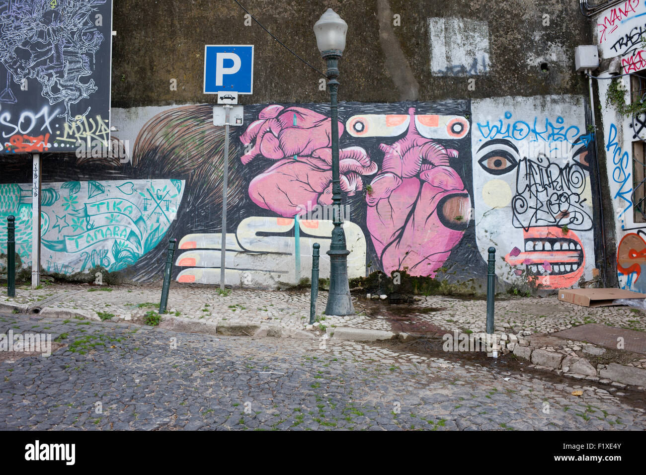 Portugal, Lisbon, mural, graffiti, city urban street art Stock Photo ...