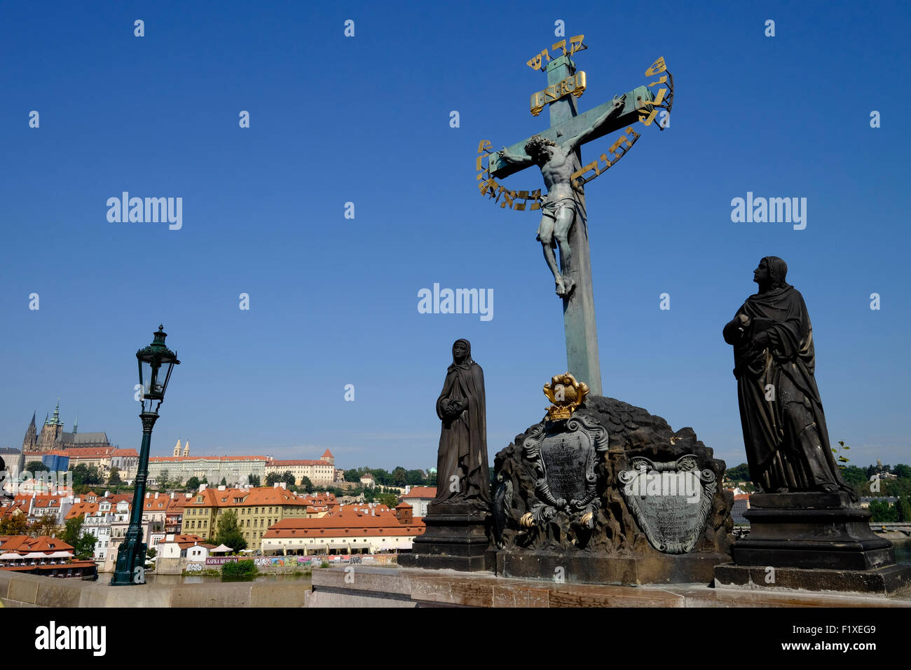 Holy Crucifix on the Charles Bridge in Prague, Czech Republic, Europe ...