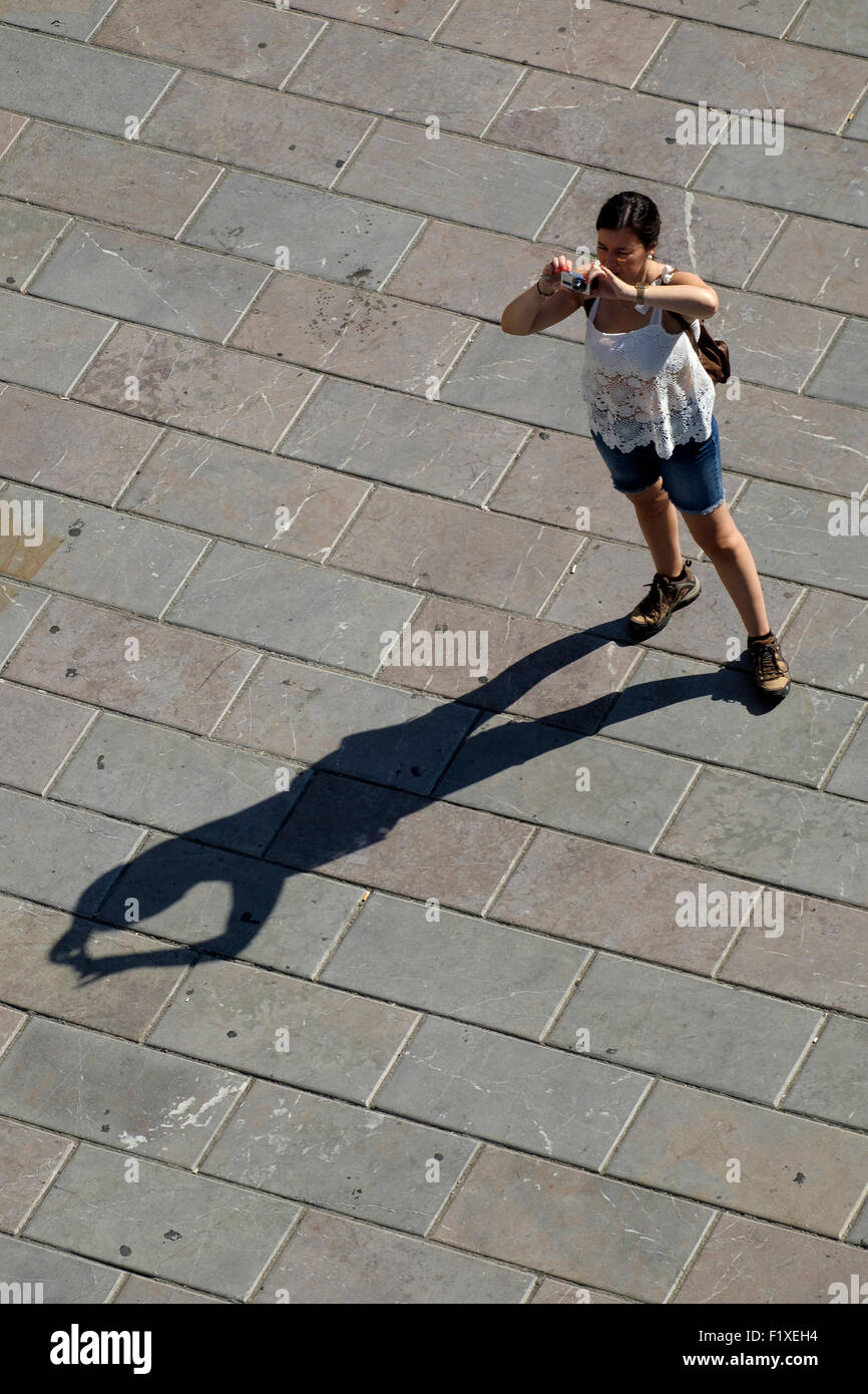 Overhead view of a tourist taking a photo with a compact camera Stock ...