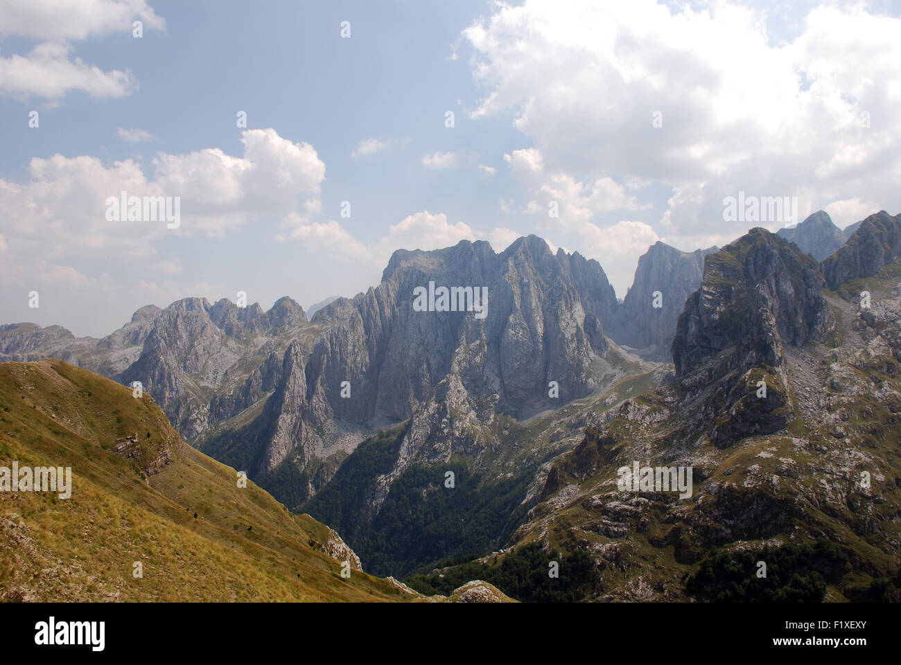 The high peaks of the accursed mountains in Albania seen from the peak ...