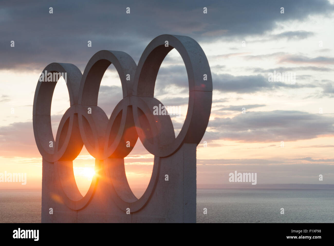 A sculpture of the Olympic rings, carved to celebrate the 2012 sailing ...